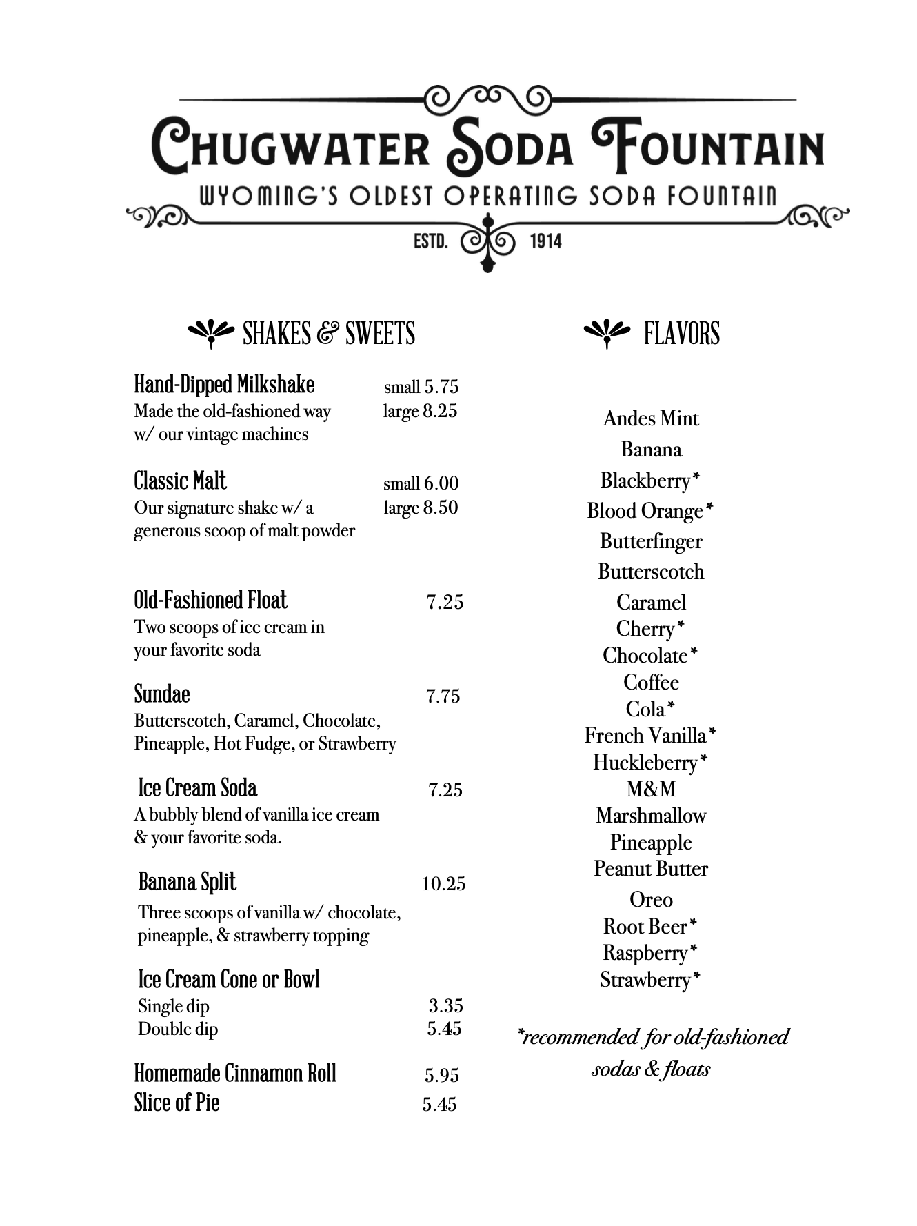 Menu – Chugwater Soda Fountain
