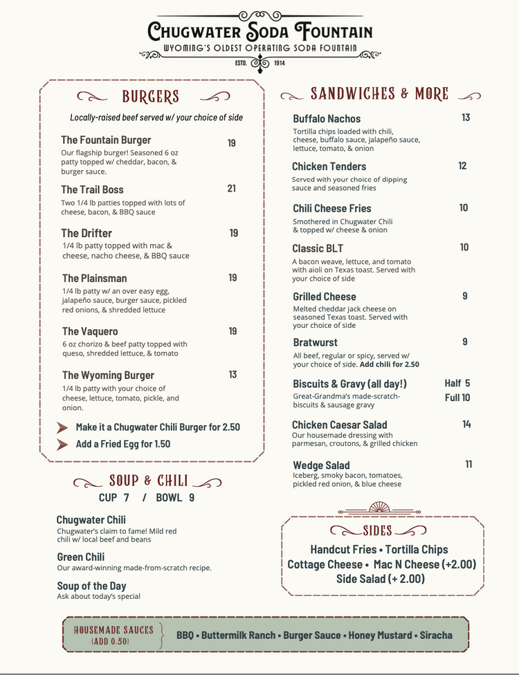 Menu – Chugwater Soda Fountain